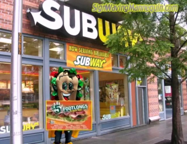 Subway restaurant subman dude SignWavingMannequin.com sign waver on Vimeo