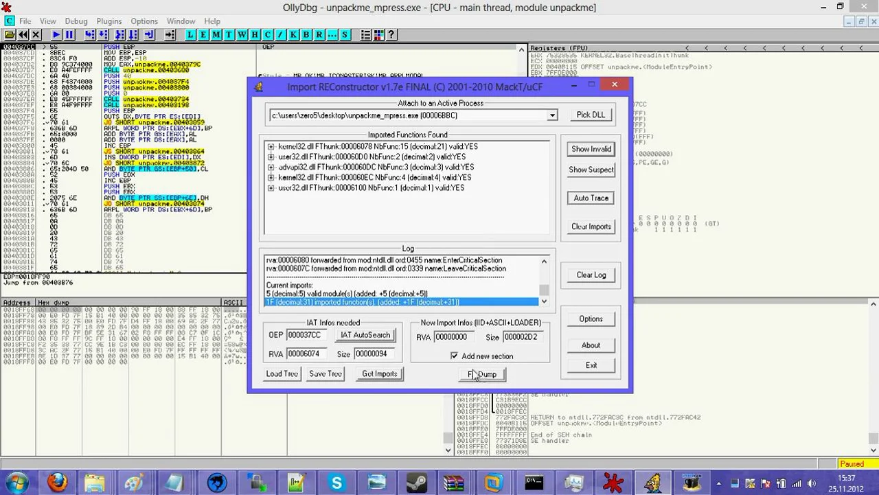 MPRESS v2.19 Manual Unpacking (MUP)(PE32) on Vimeo