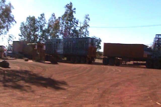 A road train at the Warburton Roadhouse - Great Central Road, Outback ...