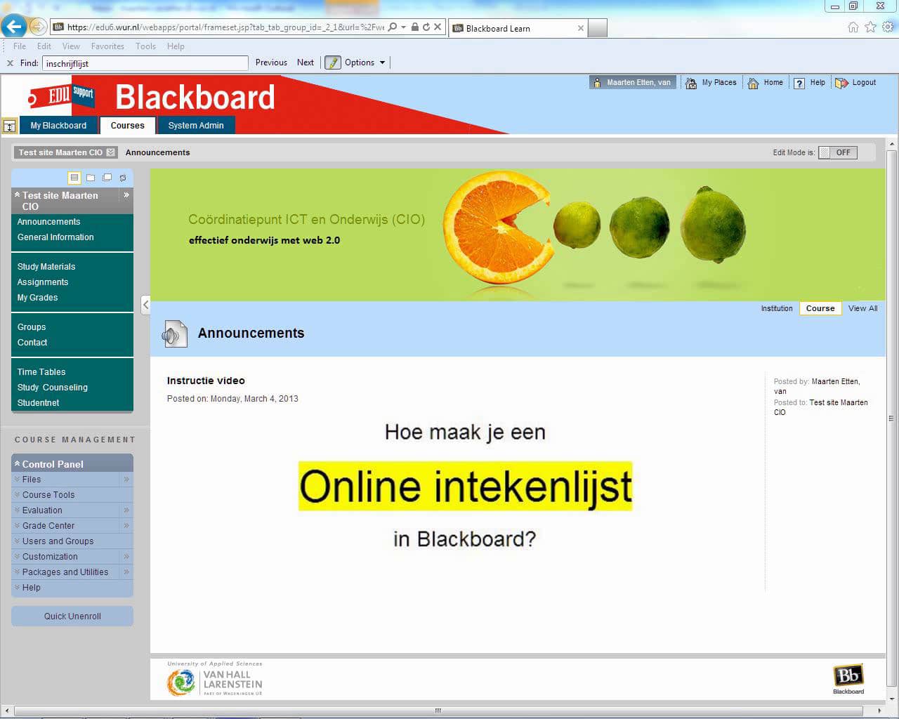 Intekenlijst in Blackboard maken on Vimeo