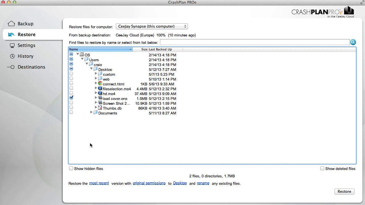 Restore a File or Folder using CrashPlan PROe on Vimeo