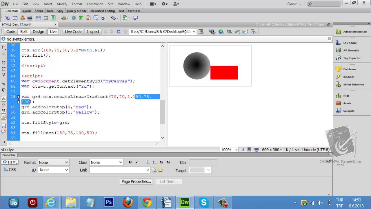 XHTML-HTML5-Ders-27-addColorStop-createRadialGradient-createLinearGradient on Vimeo