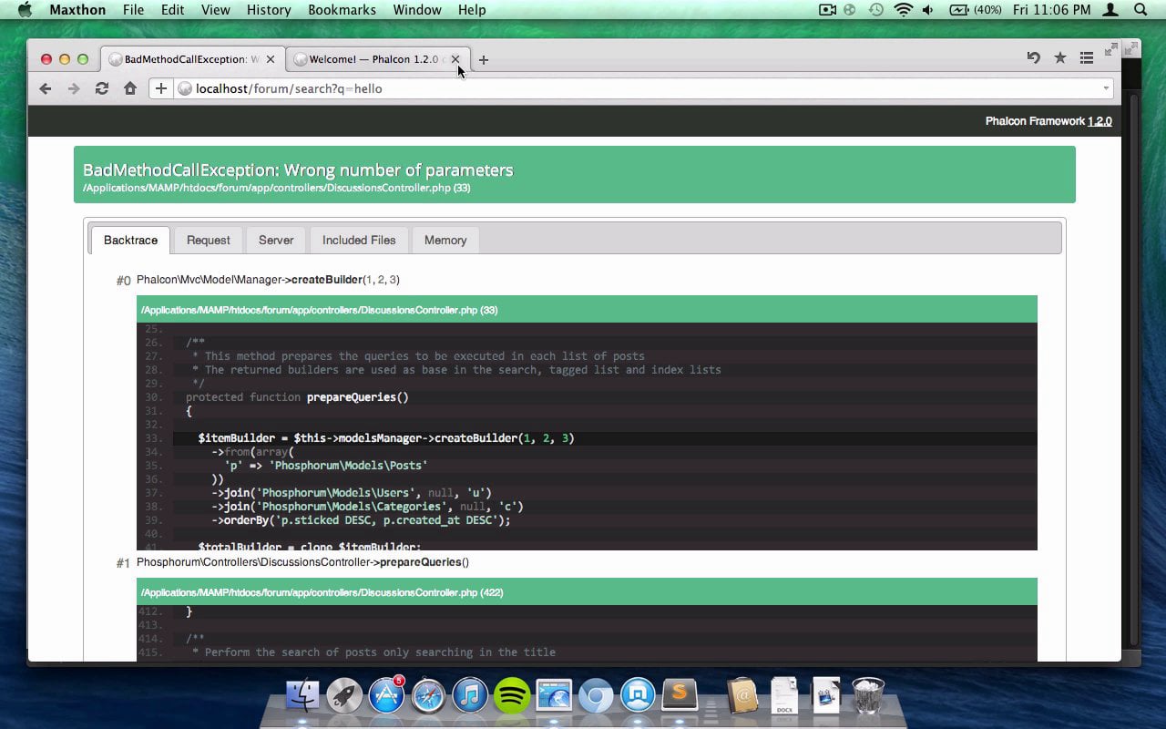 Setting up Phalcon\Debug in your application