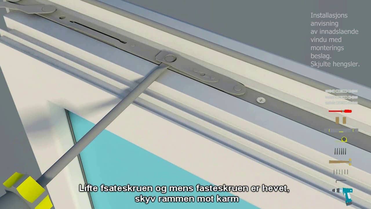 Montering innadslående vindu med monterings beslag. Skjulte hengsler on ...