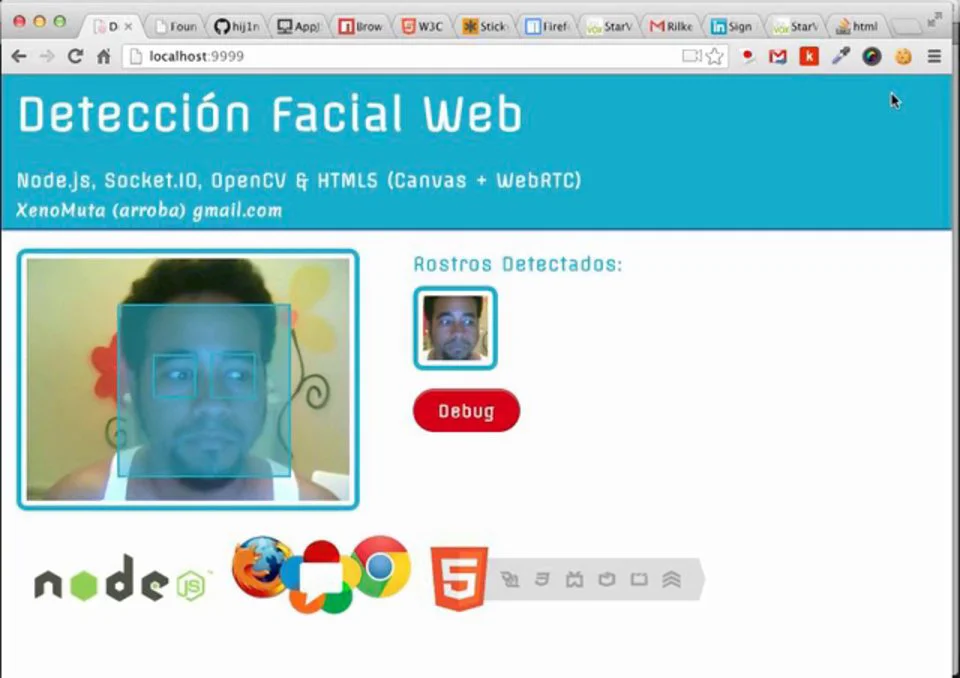 Face Detection With HTML5's WebSockets, WebRTC, OpenCV and Node.js on Vimeo