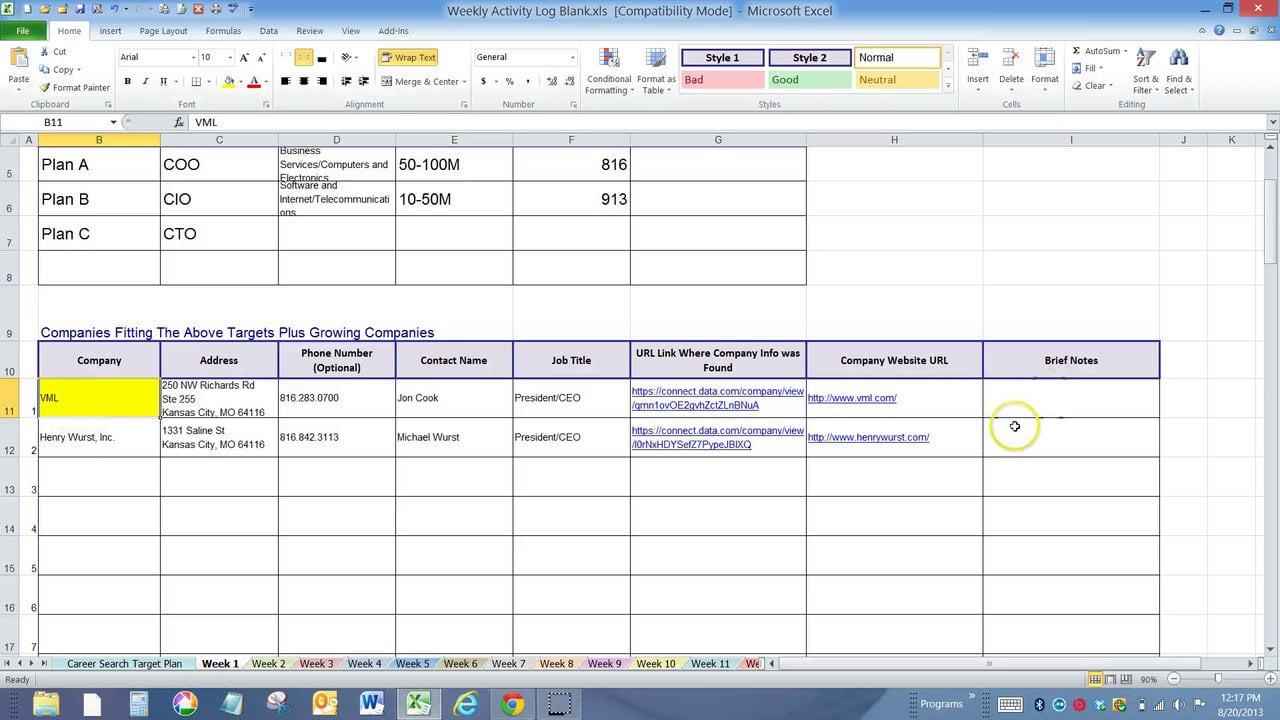 Job Search Activity Log Screencast on Vimeo
