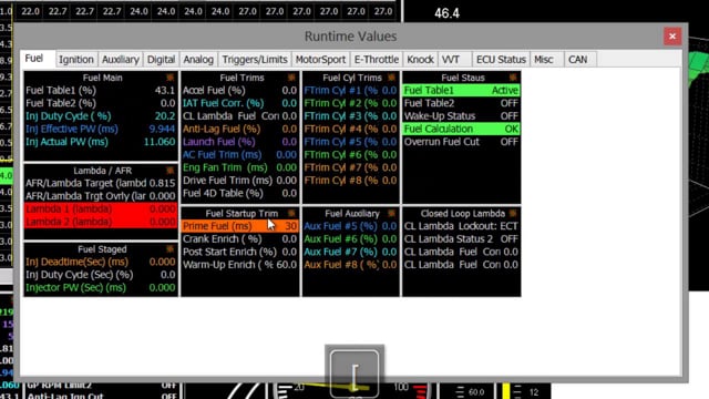 Tutorial del software Link G4 Plus: Valores de tiempo de ejecución