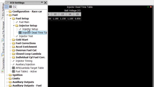 Tutorial del software Link G4 Plus: Tabla de tiempos muertos del inyector