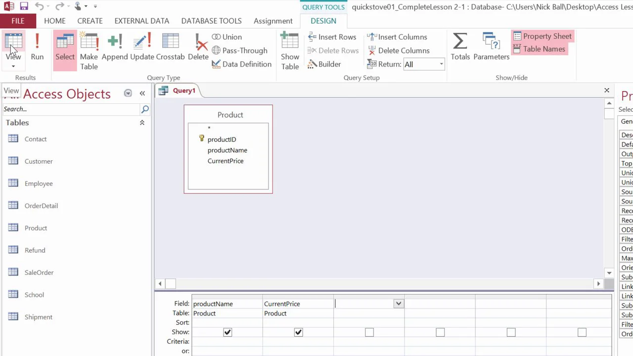 Simple Database Queries in Access