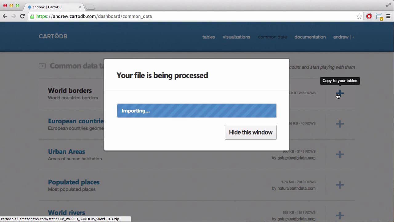 Import data with CartoDB on Vimeo