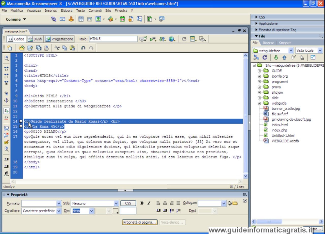 Corso Html 5 - GUIDA 02 / tag H - P - BR intestazioni paragrafi testo a ...