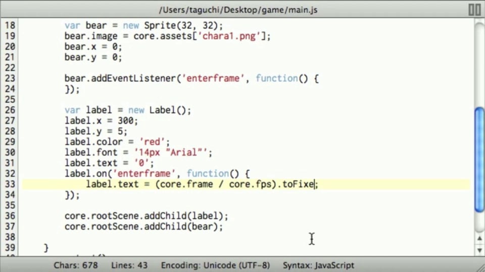 #07 ラベルを表示してみよう | enchant.js入門 - プログラミングならドットインストール