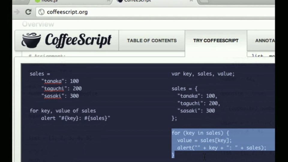 #10 連想配列のループについて | 【旧版】CoffeeScript入門 - プログラミングならドットインストール