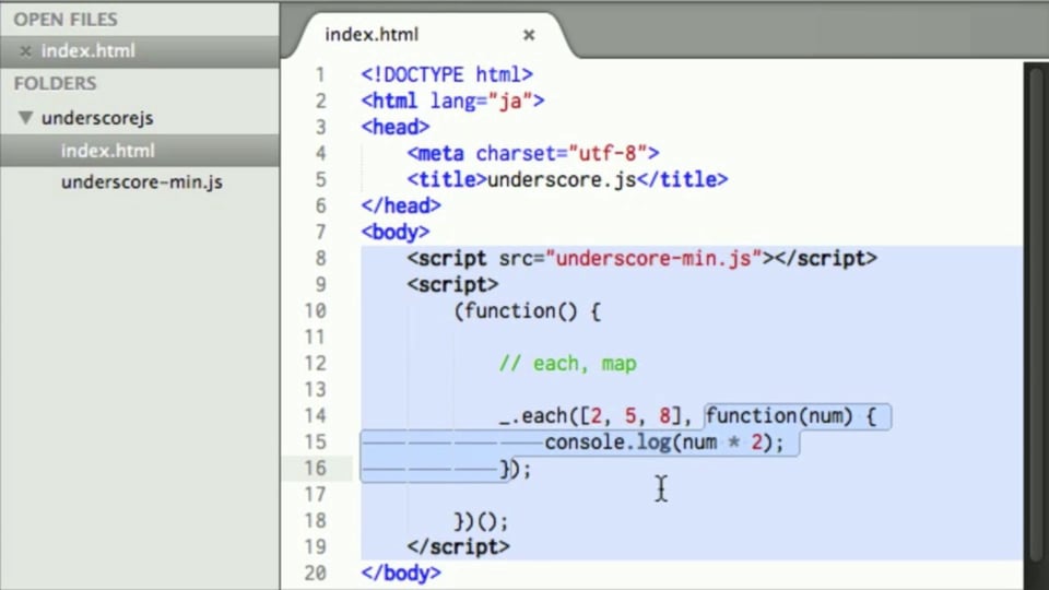 #03 each、mapを使ってみよう | Underscore.js入門 - プログラミングならドットインストール