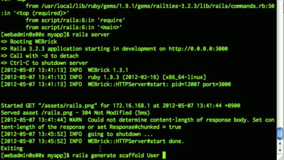 #07 scaffoldを使ってみよう (1) | 【旧版】Ruby on Rails 3入門 - プログラミングならドットインストール