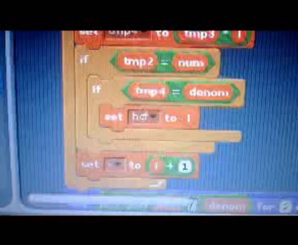 Scratch program simplifying fractions. on Vimeo