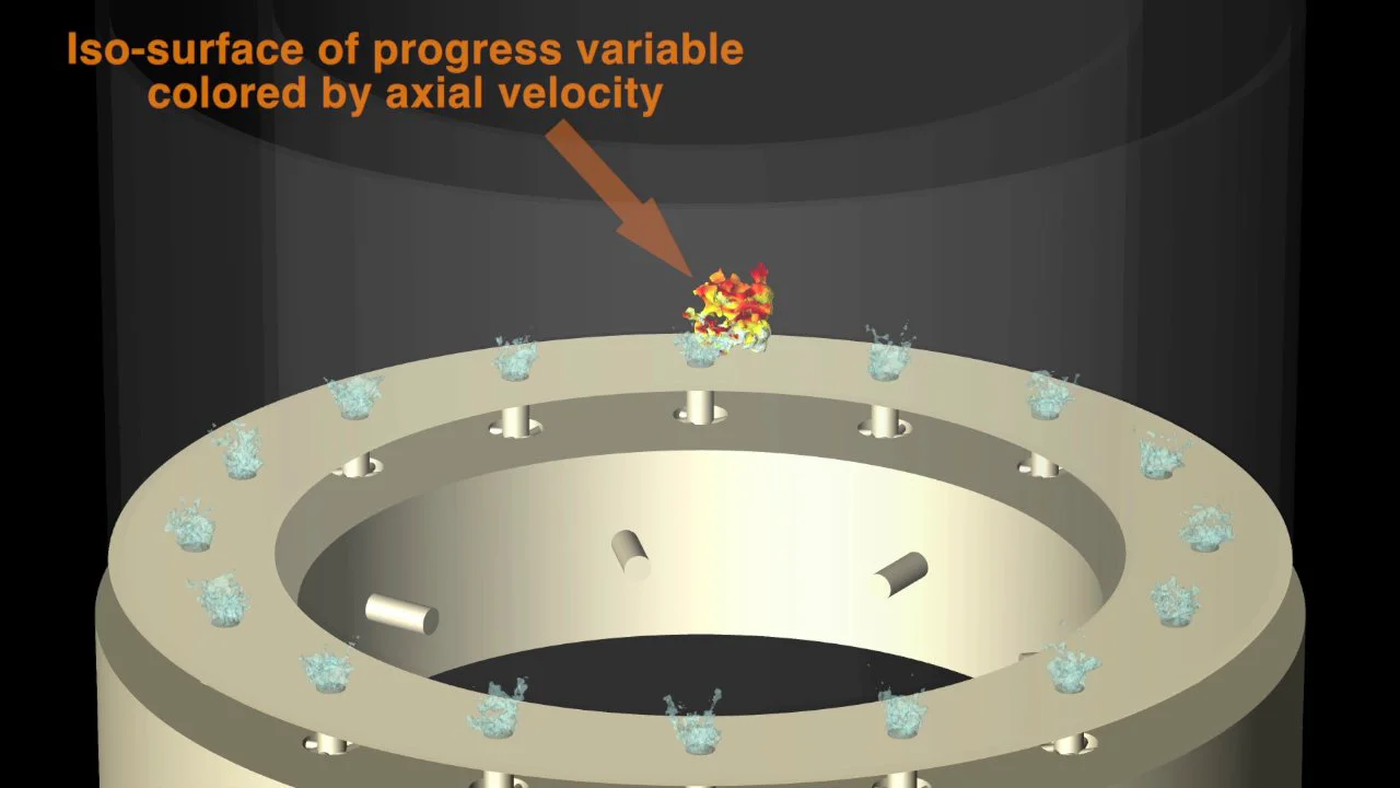 2013 GFM, Video 036: Ignition Sequence of an Annular Multi-Injector ...