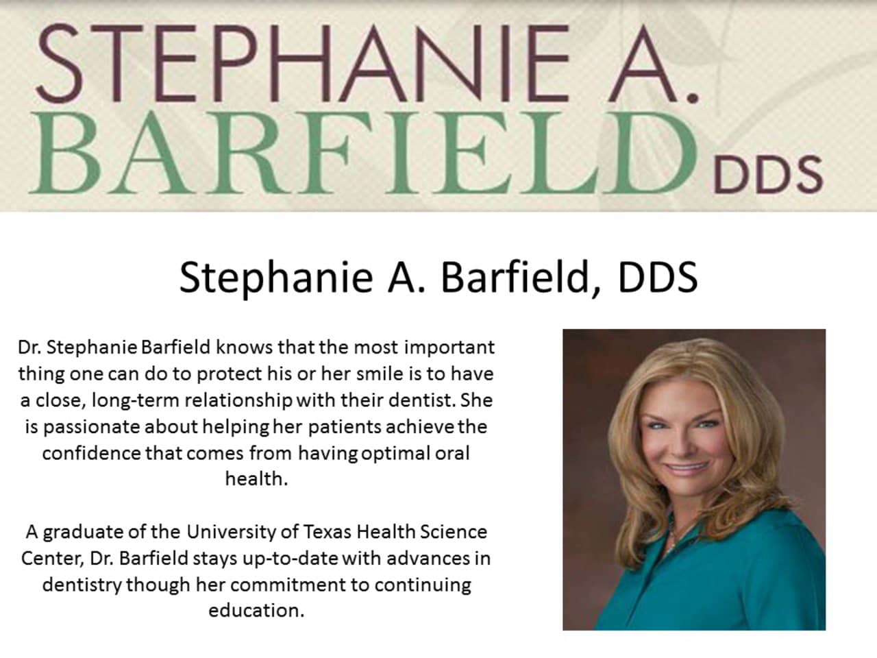 Dr. Stephanie A. Barfield, DDS on Vimeo