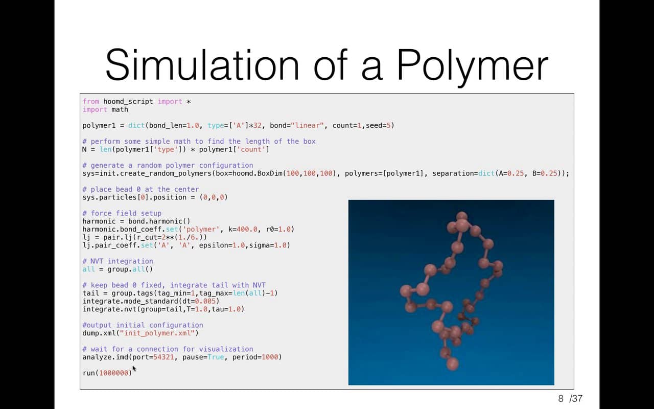 Using HOOMD-blue for Polymer Simulations and Big Systems on Vimeo