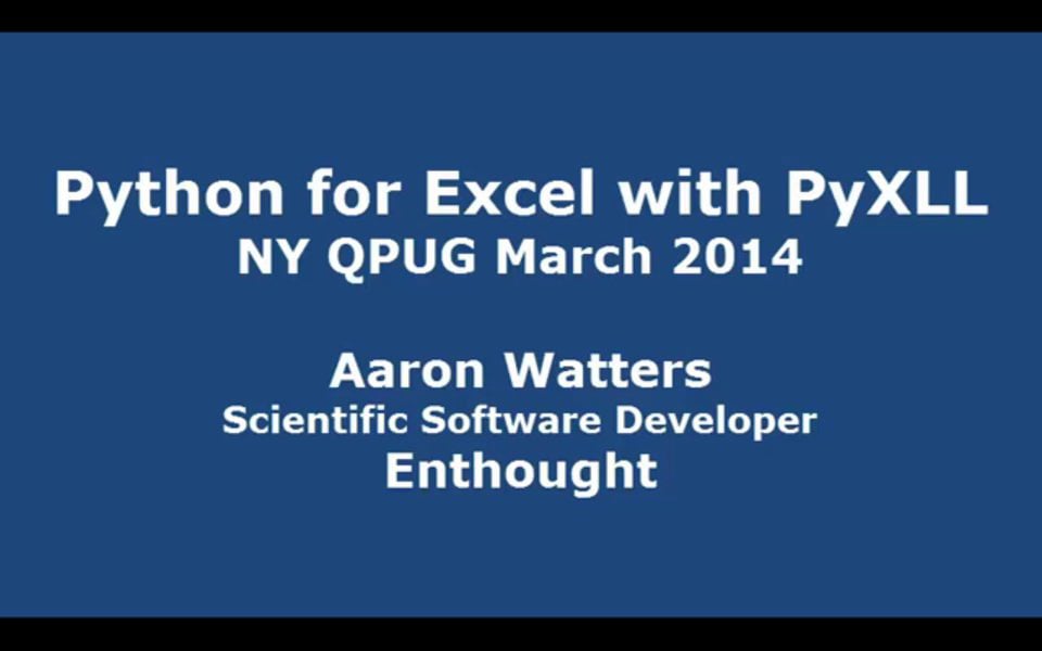 Python for Excel with PyXLL on Vimeo