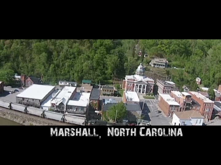 Train Rolls Through Marshall, NC (Aerial View) on Vimeo