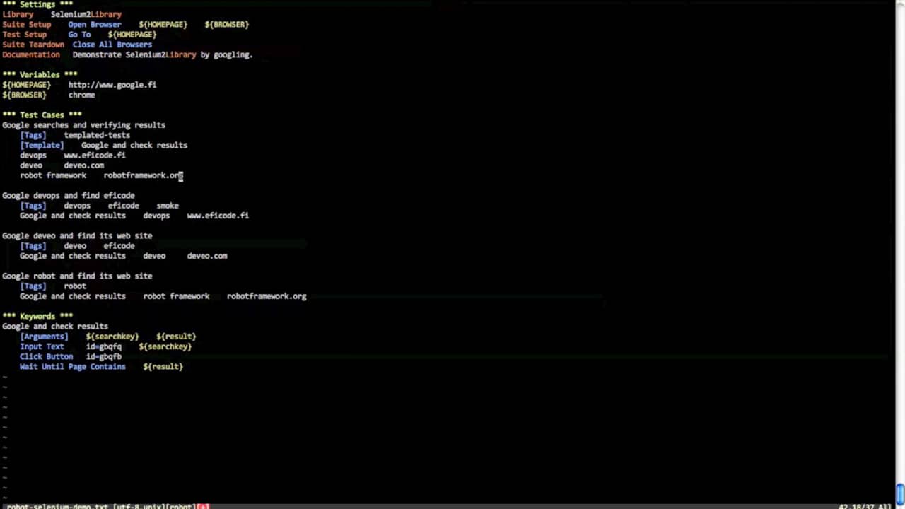 Using Robot + Selenium part 2: More test cases, tagging, templated ...