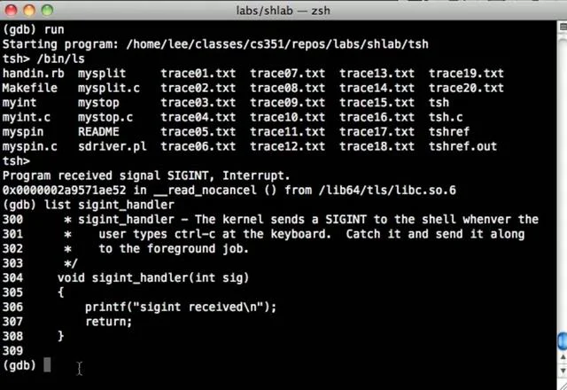 Debugging the shell lab