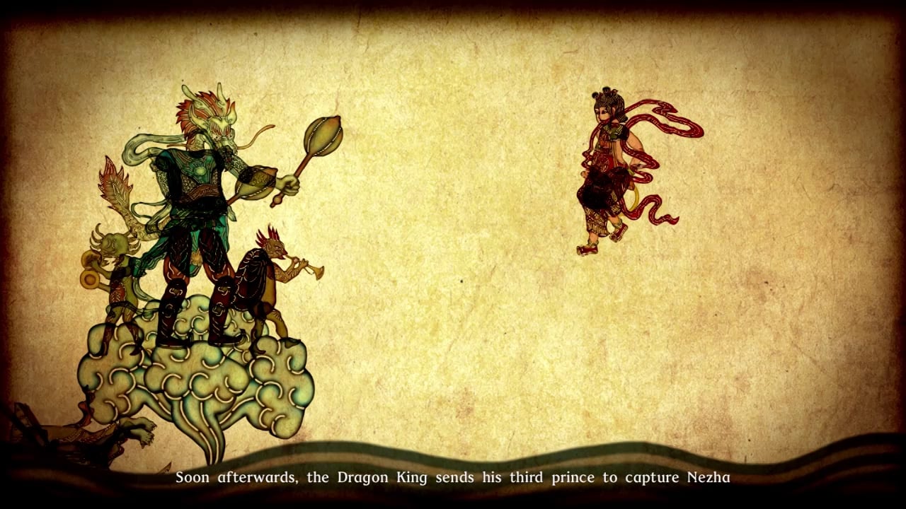 Nezha Conquers the Dragon King (a shadow-puppet-inspired animation)
