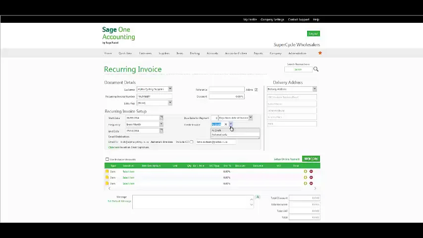 Recurring Invoices in Sage One Accounting