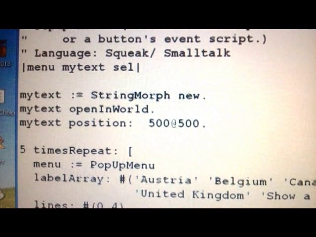 Squeak/ Smalltalk Program showing a popup menu. on Vimeo