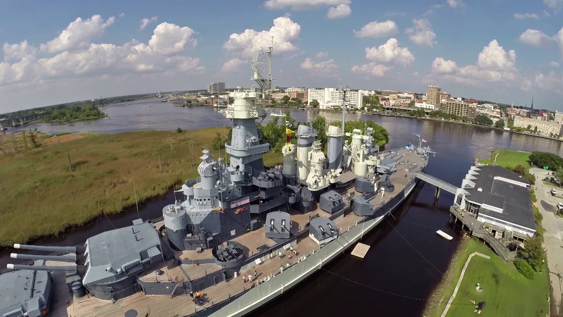 USS North Carolina Battleship, located in Wilmington NC - Aerial on Vimeo