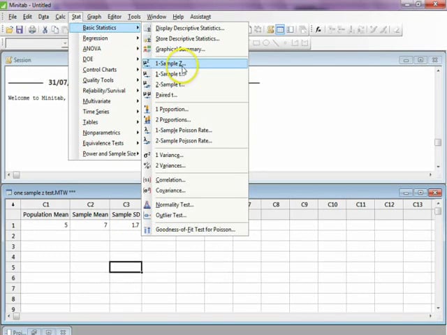 Minitab tutorial for One Sample z-tests (Business) on Vimeo