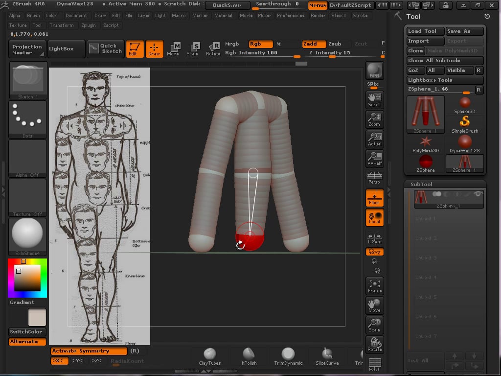 zBrush: Basic anatomy 01 - Creating human proportioned zSphere base ...