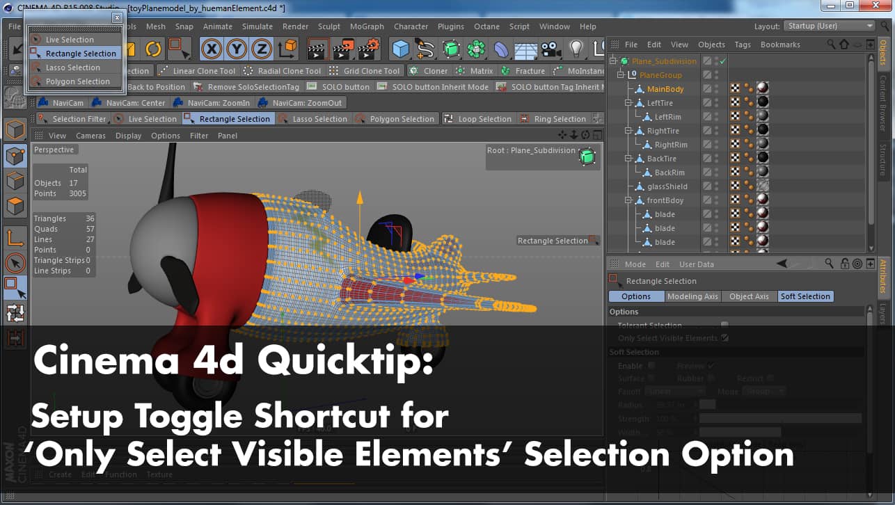 Cinema 4D Quicktip: Setup Toggle Shortcut for 'Only Select Visible Elements' Selection Option on ...
