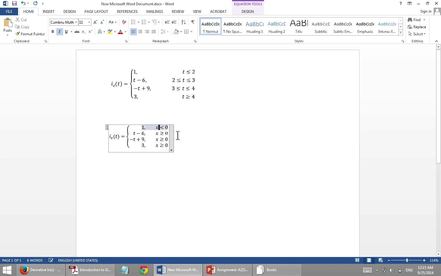 How to write a piece-wise equation in Microsoft Word