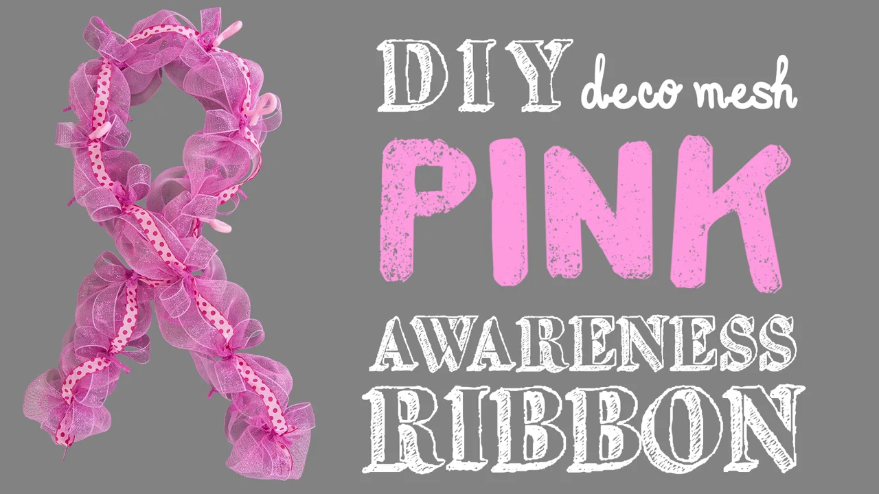DIY Deco Mesh Pink Awareness Ribbon Wreath on Vimeo