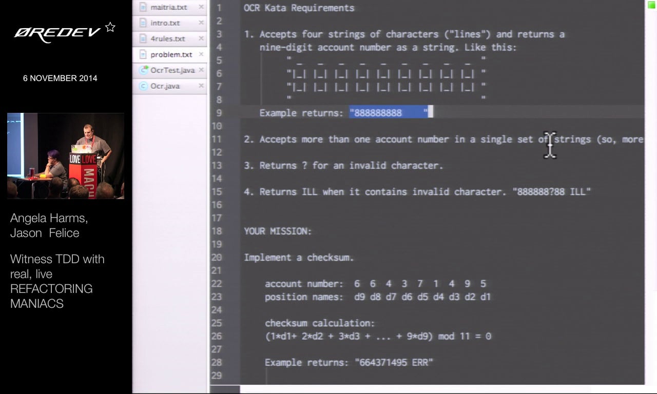 Øredev 2014 - Angela Harms & Jason Felice - WITNESS TDD WITH REAL, LIVE ...