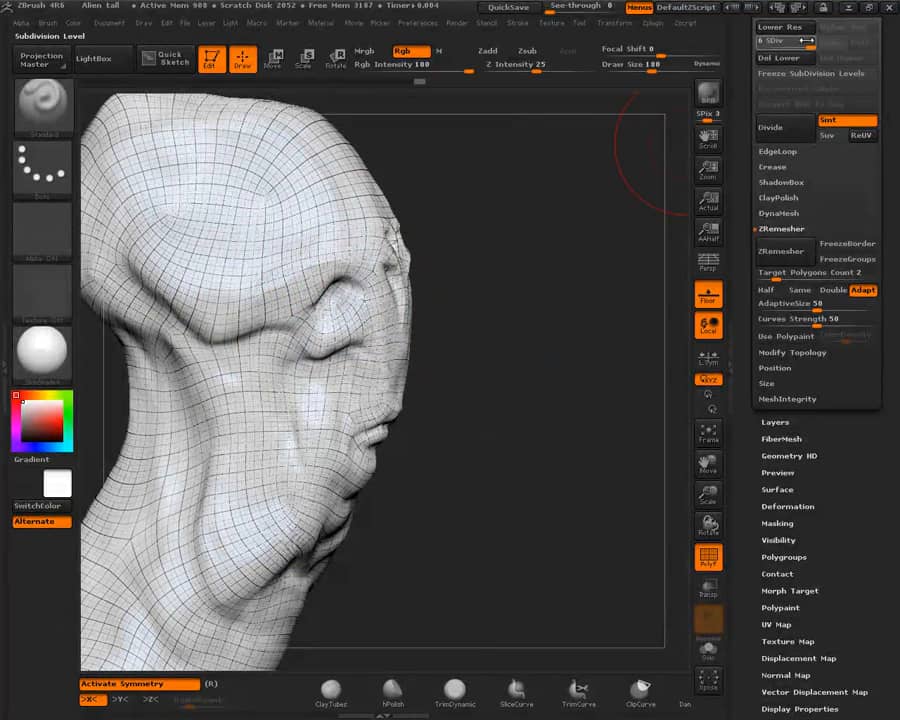 zBrush: High poly sculpt to Low poly mesh and normal map workflow on Vimeo