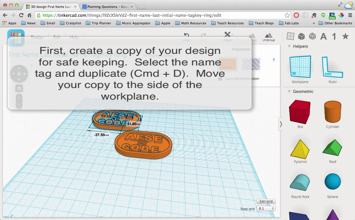 TinkerCAD - Design a Name Tag-Key Ring Part 3