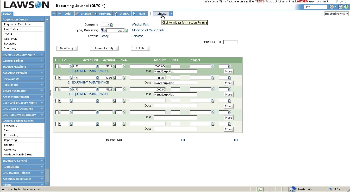 Lawson-GL (General Ledger) - Lawson-GL #3: Recurring Journal Entries ...