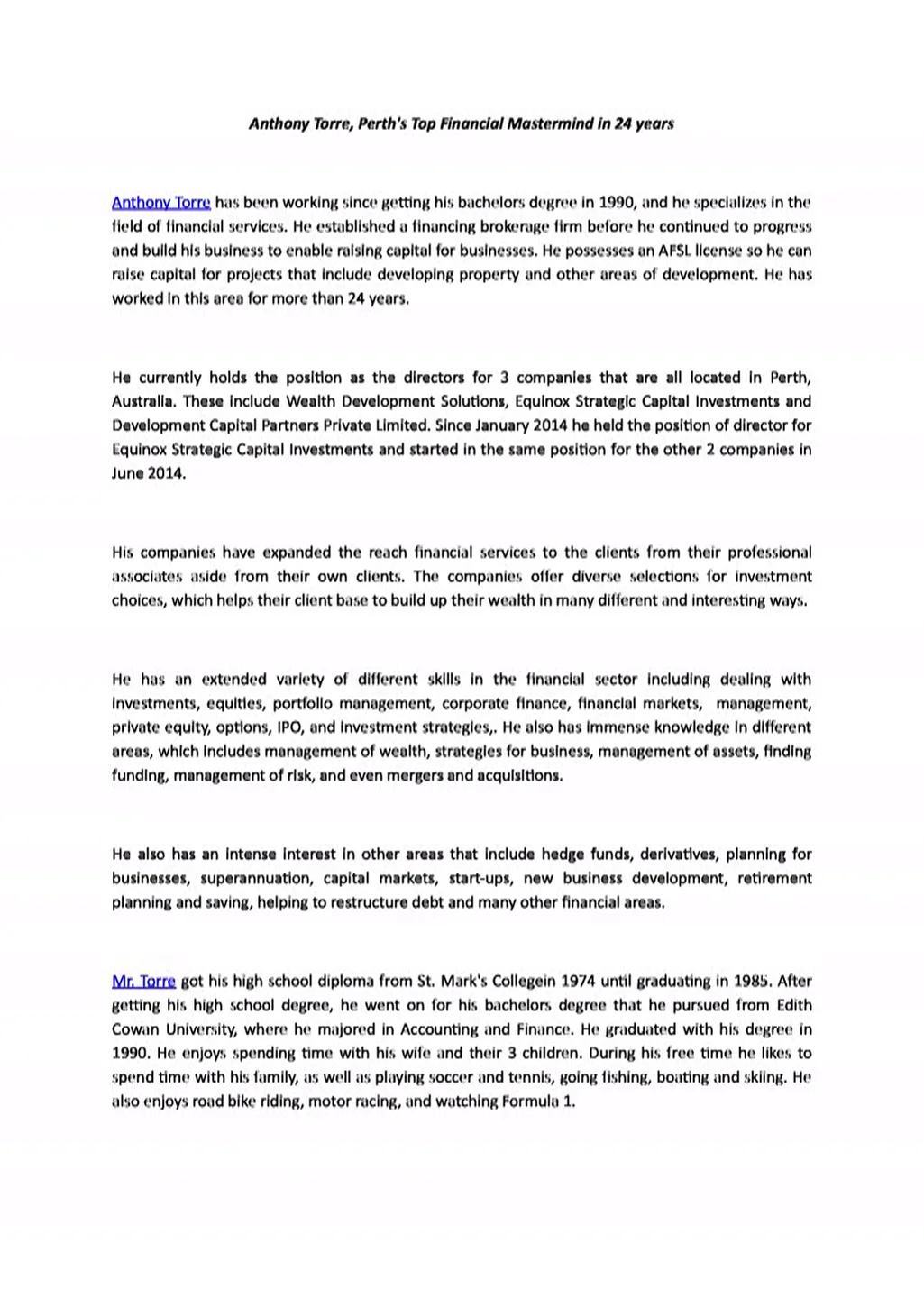 Director Anthony Torre Perth on Vimeo