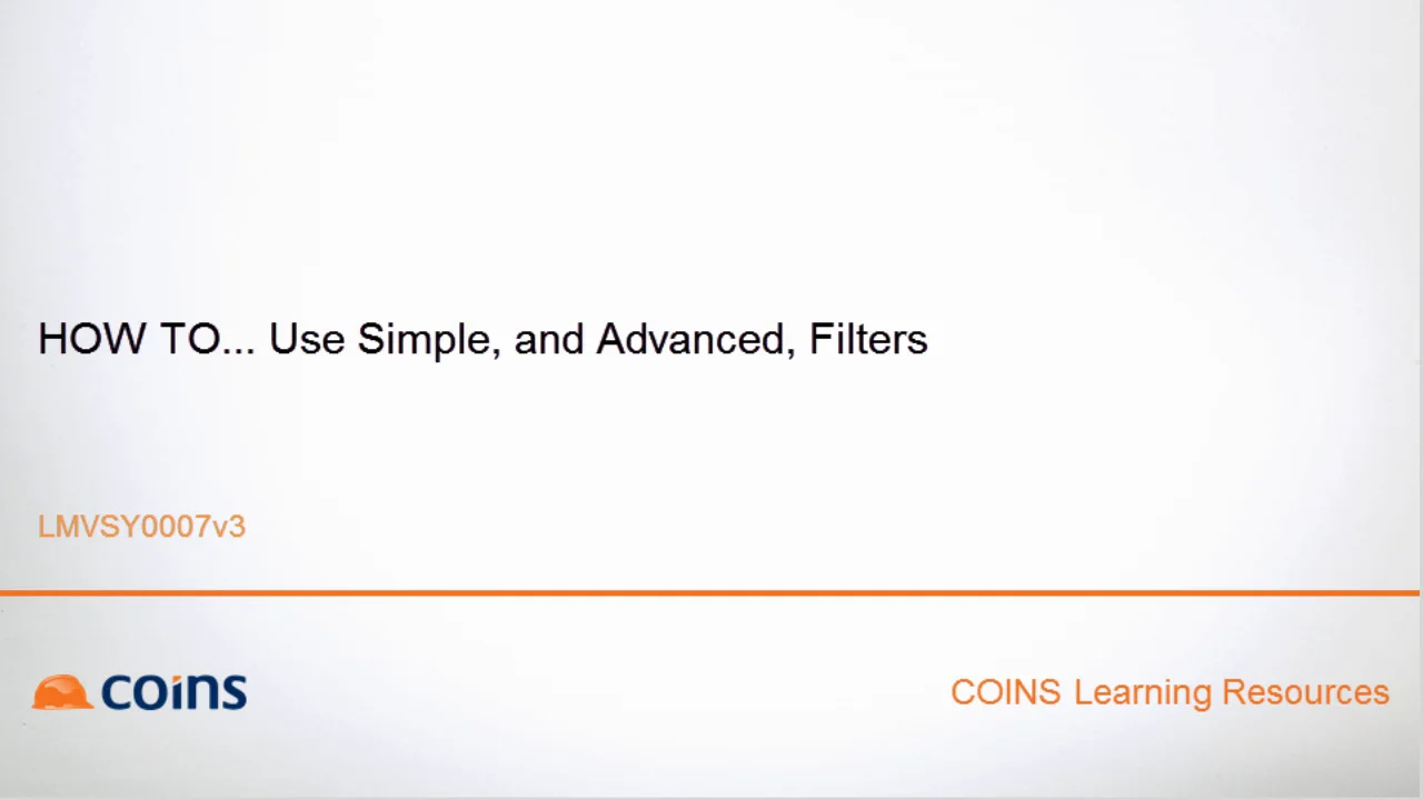 Introduction to COINS OA - HOW TO...Use Simple and Advanced Filters ...