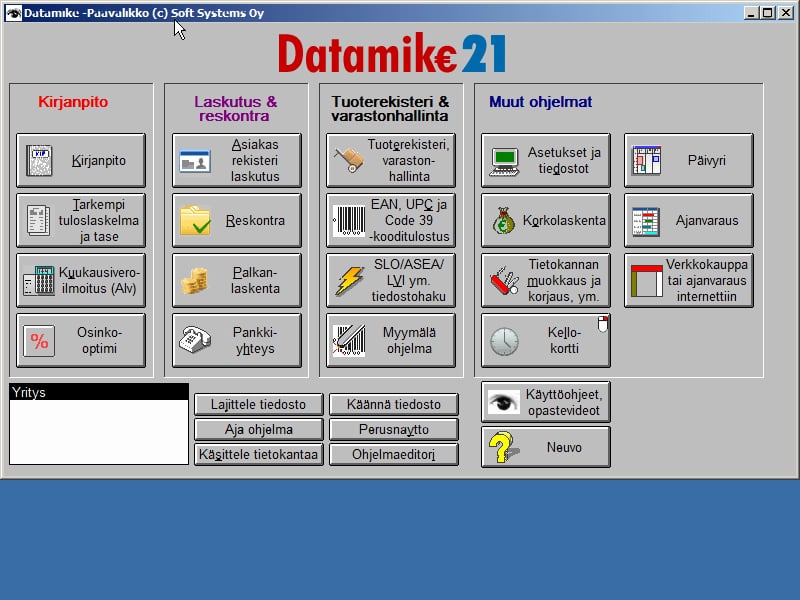 Datamike asennus (kirjanpito, laskutus, tuoterekisteri, palkanlaskenta ...