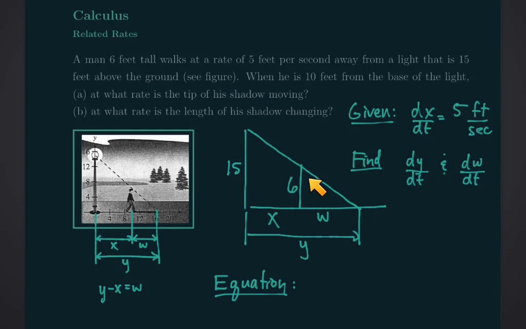 Related Rates - Problem 35 - The Shadow Problem on Vimeo