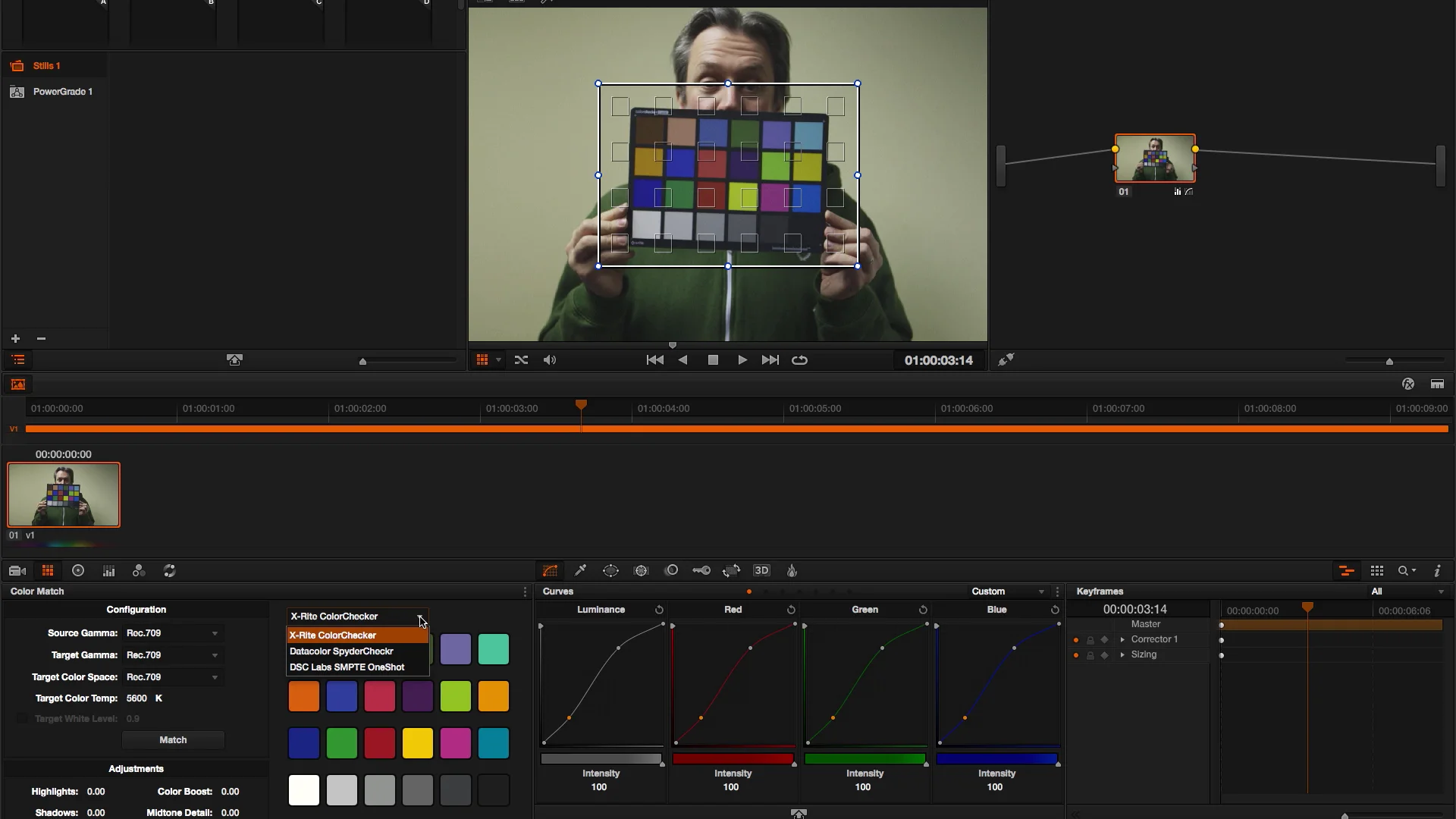 DaVinci Resolve - using the Colour Match function with a MacBeth chart ...