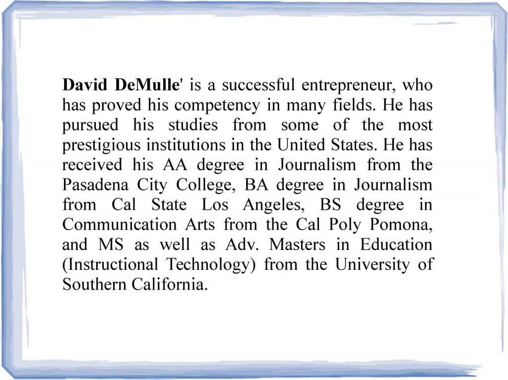 David DeMulle' – A Successful Entrepreneur on Vimeo