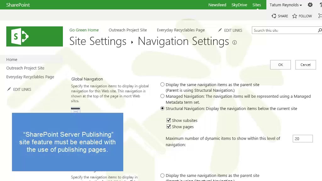 SP Tutorials - sps2013 so31 site navigation advanced settings on Vimeo