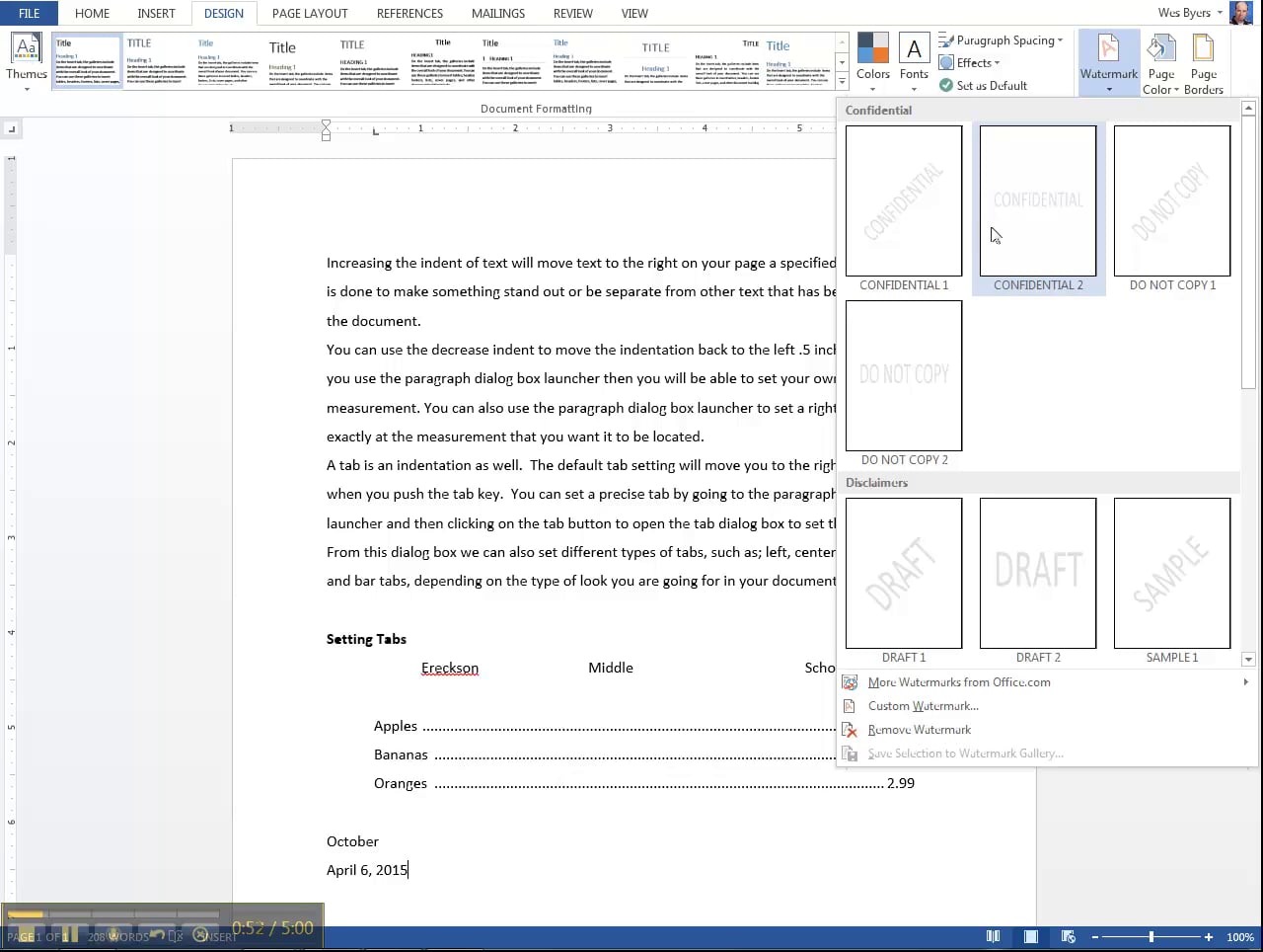 Word Unit 5 Adding a Watermark on Vimeo
