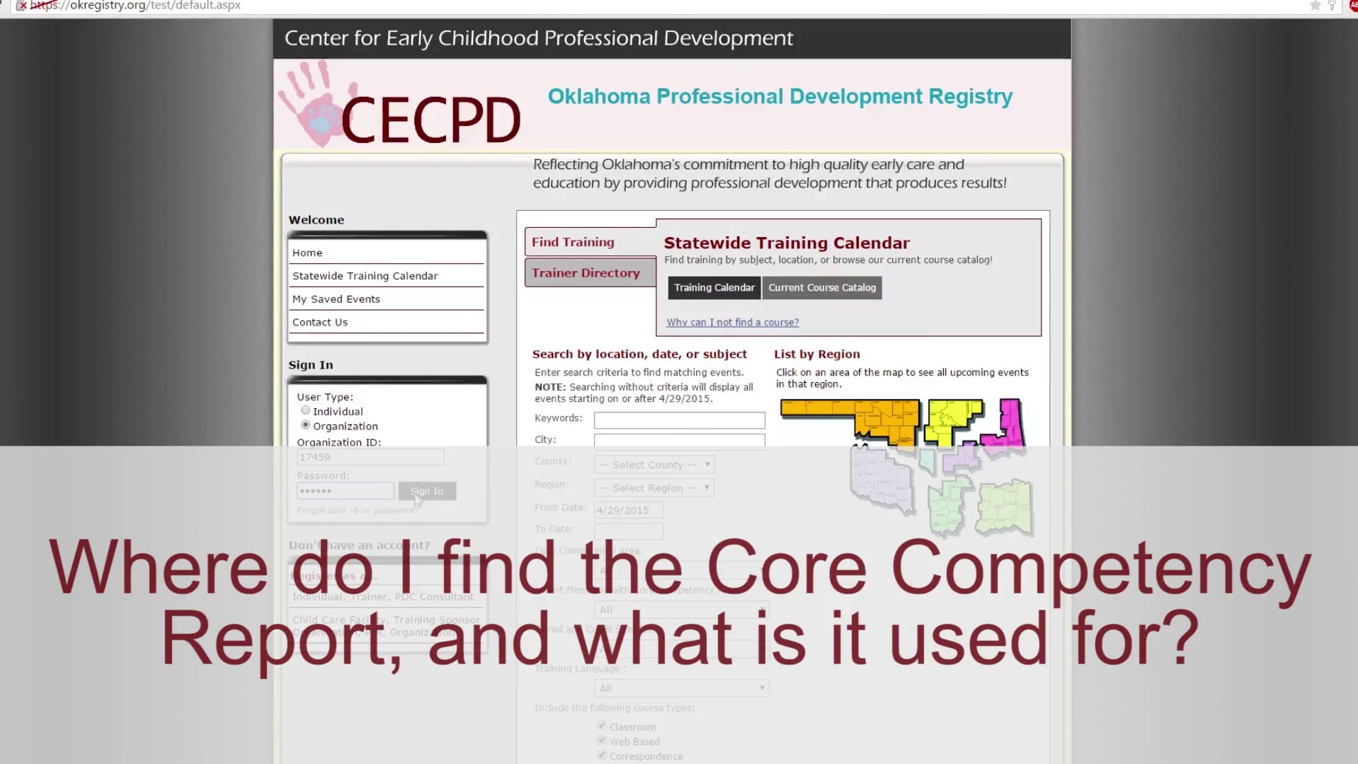 okregistry.org How to video for Organizations: Where do I find the core competency report and ...