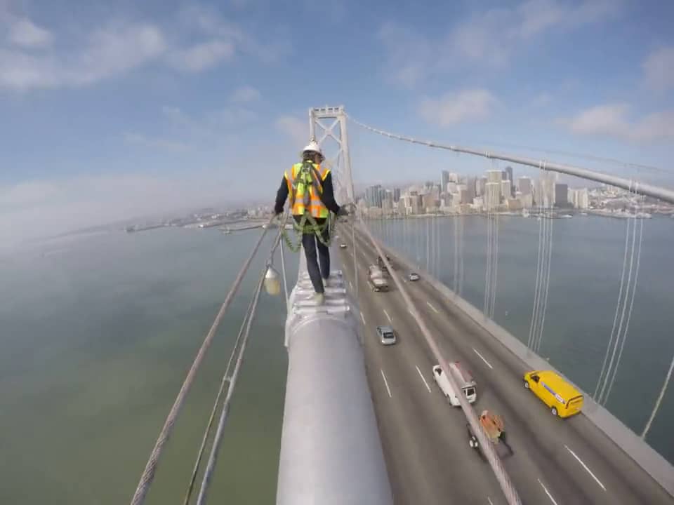Cable walk up to the top of the San Francisco-Oakland Bay Bridge (time ...
